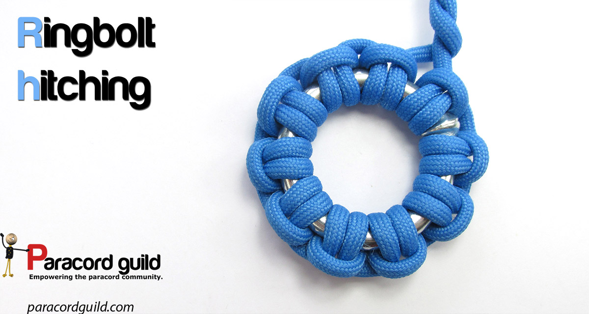 Ringbolt hitching using cow hitches - Paracord guild
